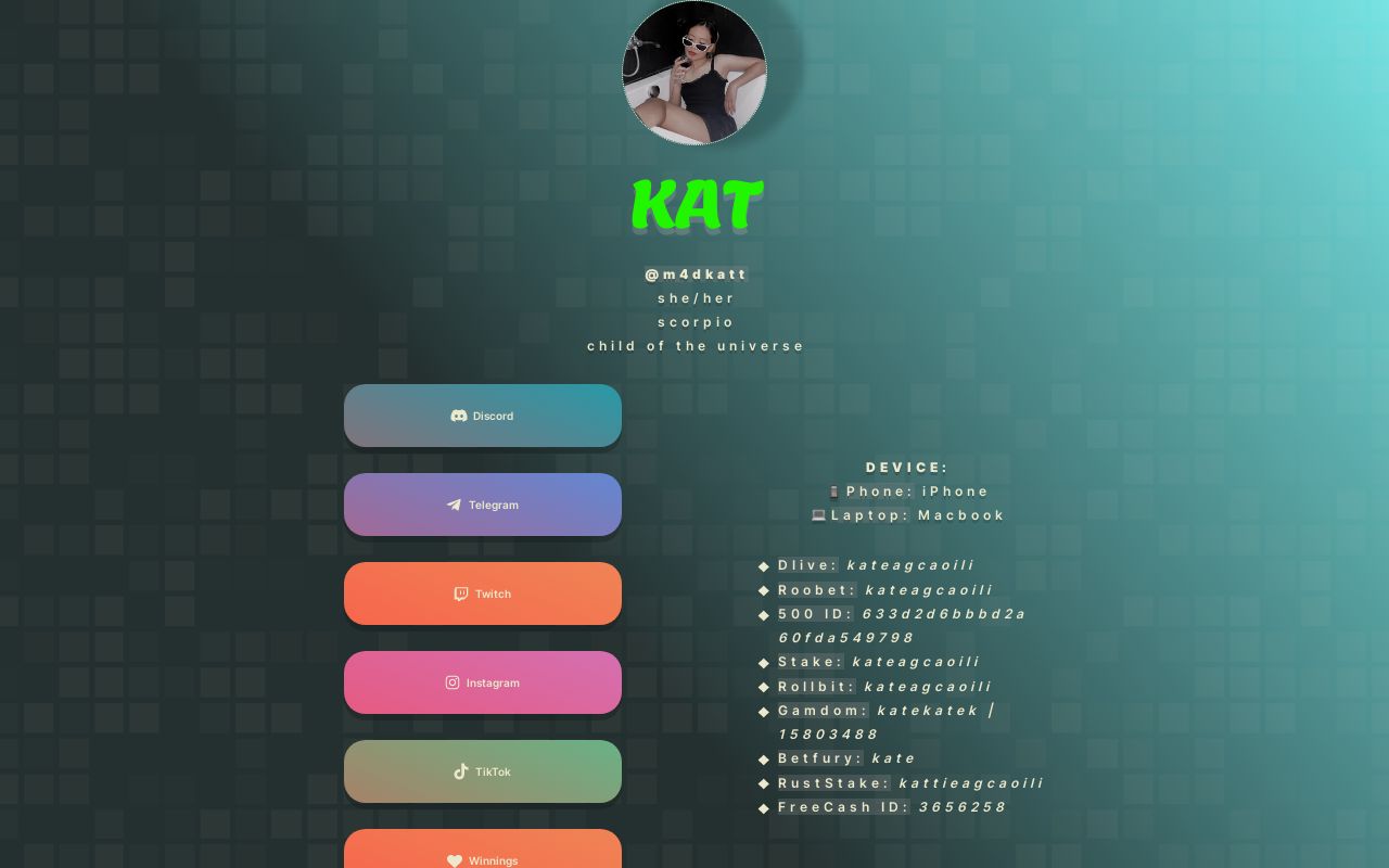 kat's account info